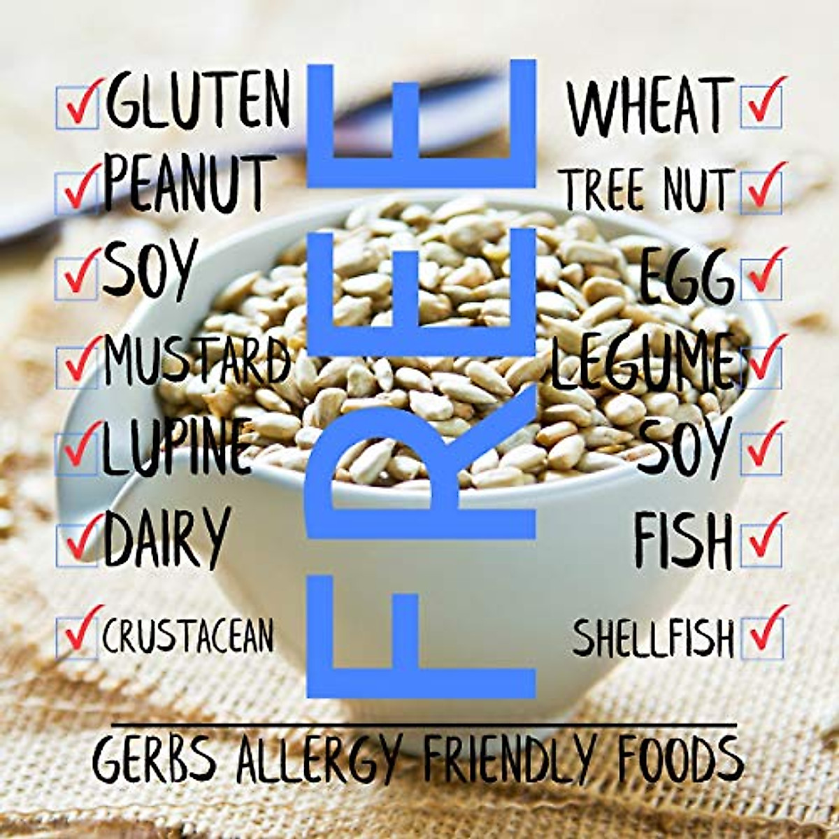 GERBS Raw Sunflower Seed Kernels No Shell 2 lbs., Hulled, Top 14 Allergy Free Foods, Healthy Superfood Snack, Non GMO, No Oils, No Preservatives, Resealable Bag, Gluten & Peanut Free, Vegan, Keto, Kosher