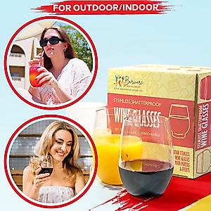 Barware 4 PCs Stemless Plastic Wine Glasses - Reusable Dishwasher Safe BPA-Free - 16oz Outdoor Clear Tritan Shatterproof Drinking Glasses for Cocktails, Whiskey - Travel Cups For Halloween party