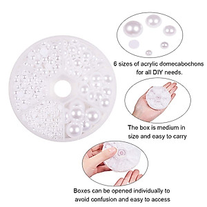 PH PandaHall 6 Sizes White Flat Back Pearl Cabochon 690pcs Flat Pearls Gems for Shoes Crafts Scrapbooking Embellishment Makeup Wedding Diamond Phone Nail Making 4mm 5mm 6mm 8mm 10mm 12mm