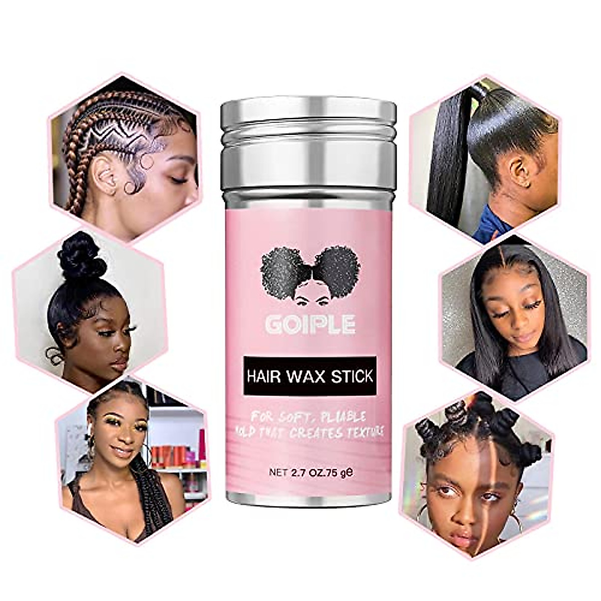 Edge Control Wax Hair Wax Stick for Wigs - Strong Hold, Non-greasy Styling Set with Fly Away Control, Brush, and Scarf (Black, 2.7oz+2.7oz)