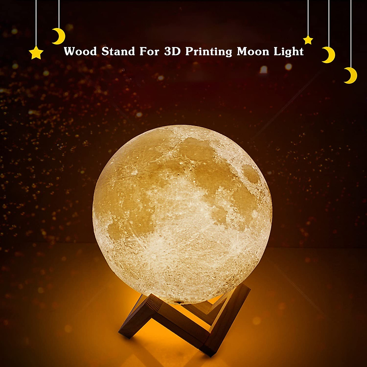 Lamp Holder,Funien Wood Bracket Moon Lamp Holder Detachable Wooden Stand for 3D Printing Moon Lamp Ball Shaped Night Light, Small Size