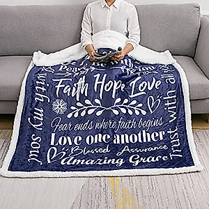 Christian Throw Blanket Religious Gifts - Inspirational Fluffy Blankets with Faith Hope Love Messages for Christian Gifts for Women | Snuggly Soft and Cozy Blanket Christian Decor | 50" X 60"