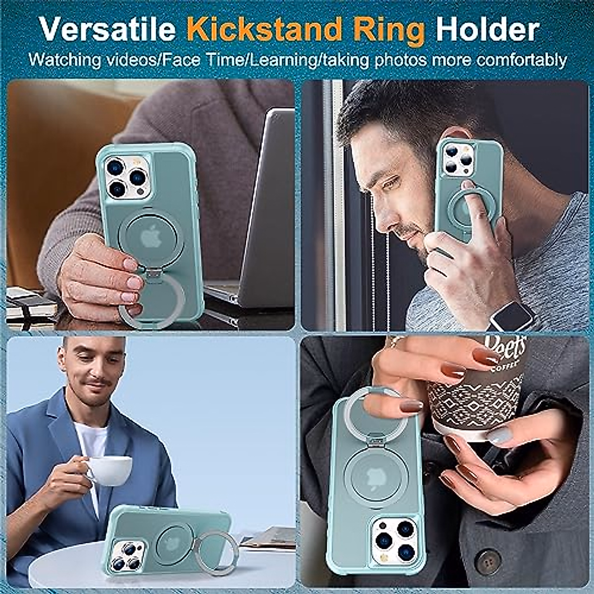 SAITONG for iPhone 14 Pro Case with Invisible Magnetic Ring Stand Translucent iPhone 14 Pro Phone Case 6.1" [Compatible with MagSafe][Military-Grade Drop Protection][Great Grip Feeling], Blue