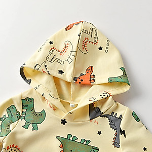 Infant Baby Boy Clothes Dinosaur Print Hoodie Tops + Pants Sweatsuit Outfits (12-18 Months) Light Yellow