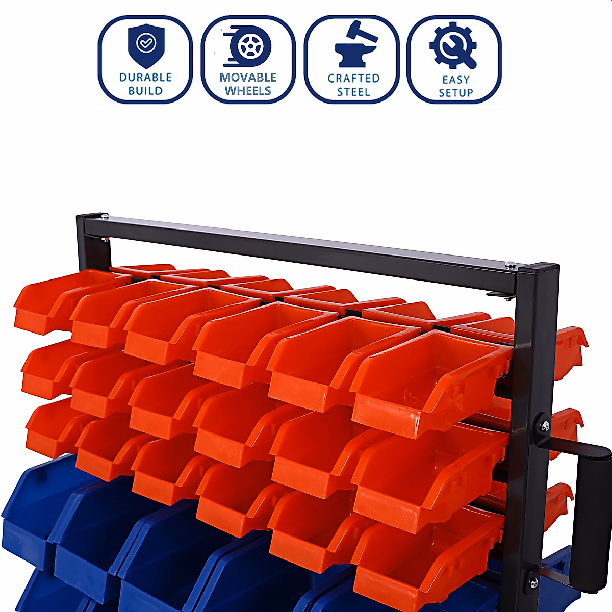 90 Parts Bin Rack Garage Storage Unit System Steel Shelf 9 Tiers, Mobile Organizer Portable Wheels Plastic Bins Garage Shelving Tool Shop, Floor Mount for Men Birthday Gift