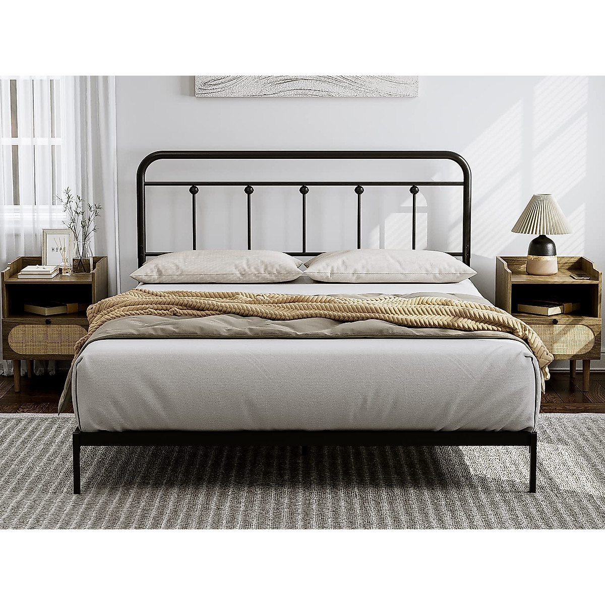 IKIFLY Metal Queen Size Headboard, Adjustable Height, Farmhouse Victorian Style, Easy Assembly, Steel Headboard Only for Bedroom, Black