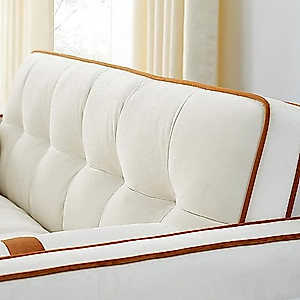 ERYE Modern Loveseat Convertible Sleeper Couch Bed, Upholstered Futon Sofabed for Living Room,2 Seater Comfy Love Seat Daybed Sofas, Beige Twin Velvet Tufted 2 Cylinder Pillows Multi-Pockets B