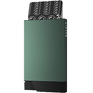 VULKIT Pop up Credit Card Holder Minimalist Metal Business Card Case RFID Blocking Front Pocket Wallet for Men or Women(Midnight Green)