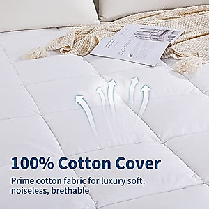 HOMBYS Queen Size Feathers & Down Mattress Pad Cover, Luxury Extra Thick Fluffy Pillow Top Mattress Topper, Fitted Deep Pocket Quilted Bed Topper with 100% Cotton Fabric, Hotel Collection(White,Queen)