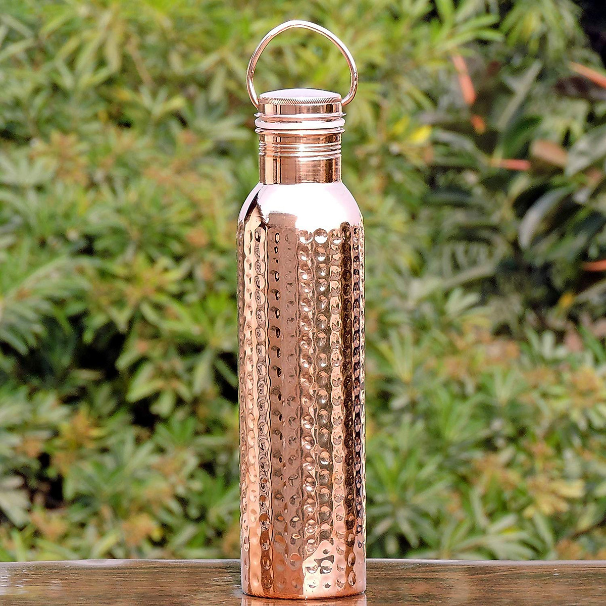Hammered Pure Copper Water Bottle with HANDLE Joint Free with Ayurvedic Benefited 100% Pure and Leak Proof Bottle 33.84 US FL Ounce Capacity