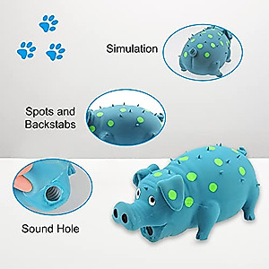 Andiker Dog Squeaky Toy, Dots Latex Dog Chew Toys with a Oinks Sound Squeaker Grunting Pig Dog Toy Durable Self Play 8" Dog Squeeze Toy for Dental Biting Chasing to Kill Boring Time (Blue)