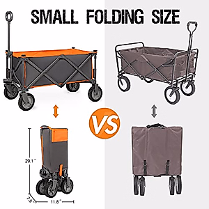 PORTAL Collapsible Folding Wagon Utility Cart Foldable Heavy Duty All Terrain Wagon for Outdoor, Camping, Beach, Garden, Grocery, Orange