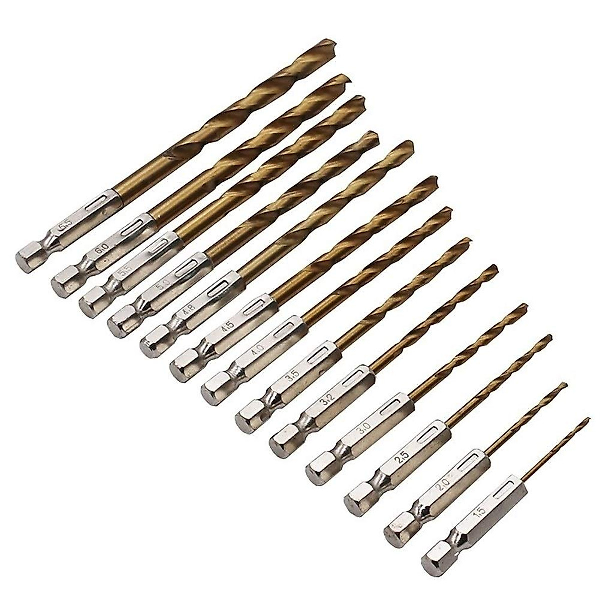 JUN-STORE SENMIAO-TH 13Pcs Kit Mini Repairing Tool Twist Drill Auger Bit Set Electric Screwdriver Head with Hexagon Handle for Woodworking (Color : Gold)