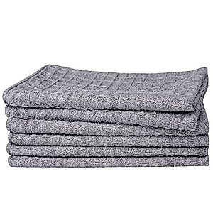KLNYOO Microfiber Waffle Weave Kitchen Dish Cloth Thick Dish Rags Washcloths Quick Drying Ultra Absorbent Dish Towels 16inch X 19inch 3 Pack (Grey)