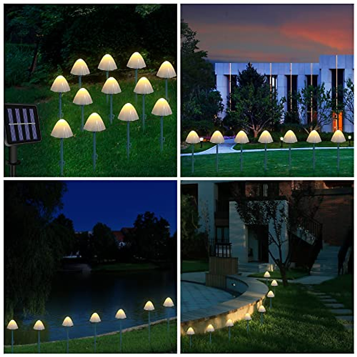 PChero Solar Mushroom Lights Outdoor Waterproof, 12 LED 8 Lighting Modes Mini Mushroom Fairy String Lights for Garden Yard Landscape Patio Lawn Pathway Wedding Party Christmas Decor (Warm White)
