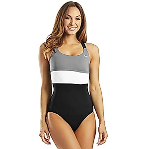 Nike Swim Women's Poly Core Chest Support Racerback One Piece (as1, Alpha, l, Regular, Regular, Grey/Black Colorblock, Large)