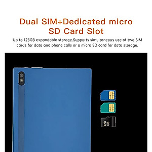 10 Inch Android 11 Tablet, Octa Core Dual SIM Dual Standby 4G Communication 5G WiFi, 6GB RAM and 256GB ROM, Dual 13MP and 5MP Camera, Blue