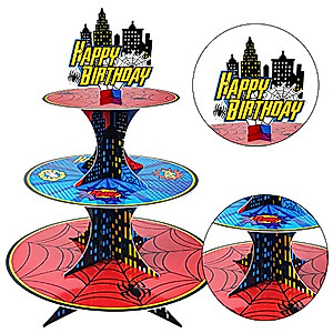 3 Tier Spider Cupcake Stand Superhero Spider Party Decorations Supplies for Kids Boys Themed Birthday Party