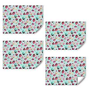 Blue Birthday Wrapping Papers, 4 Sheets Cupcake Muffin Printed Pattern Wrap Papers, 20 x 29 inch Per Sheet Folded Flat with 1 Roll Blue Ribbon for Baby Shower Party Holiday Kids Toddler Boys Gift Wrap