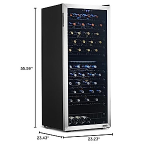 NewAir Freestanding 98 Bottle Dual Zone Compressor Wine Fridge with Low-Vibration Ultra-Quiet Inverter Compressor, Adjustable Racks and Exterior Digital Thermostat