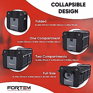 FORTEM Car Trunk Organizer, SUV Trunk Organizer, Car Storage Organizer, Collapsible Multi Compartment Car Organizer, Non Slip Bottom, Adjustable Securing Straps, Foldable Cover (3 Compartments, Grey)