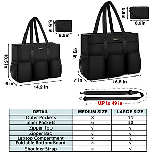 IBFUN Utility Tote Bag with 14 Exterior Interior Pockets Zip Top Teacher Tote Bag for Teacher/Student/Work Women(Medium)