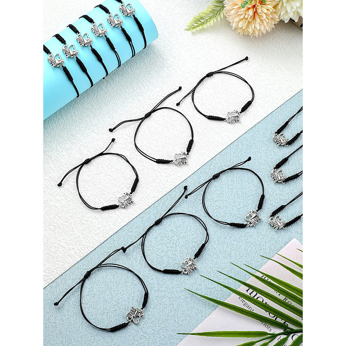 Rtteri 20 Pcs Cheerleader Gifts Cheer Bracelet Girls Charm Bracelet Adjustable Cheerleader Gifts For Cheer Team Jewelry Accessories Bulk(Black)