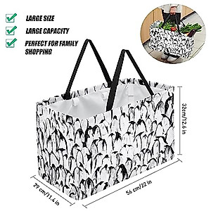 KQNZT Reusable Grocery Bags, Large Foldable Reusable Shopping Tote Bags Bulk for Groceries, Waterproof Kitchen Cloth Produce Bags with Long Handles, Animal Penguin