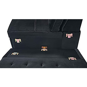 ATY L-Shaped Sectional Sofa with Reversible Storage Chaise & Pulled Out Couch Bed, Living Room Home Furniture 4-Seater w/Copper Nail for Office, Black