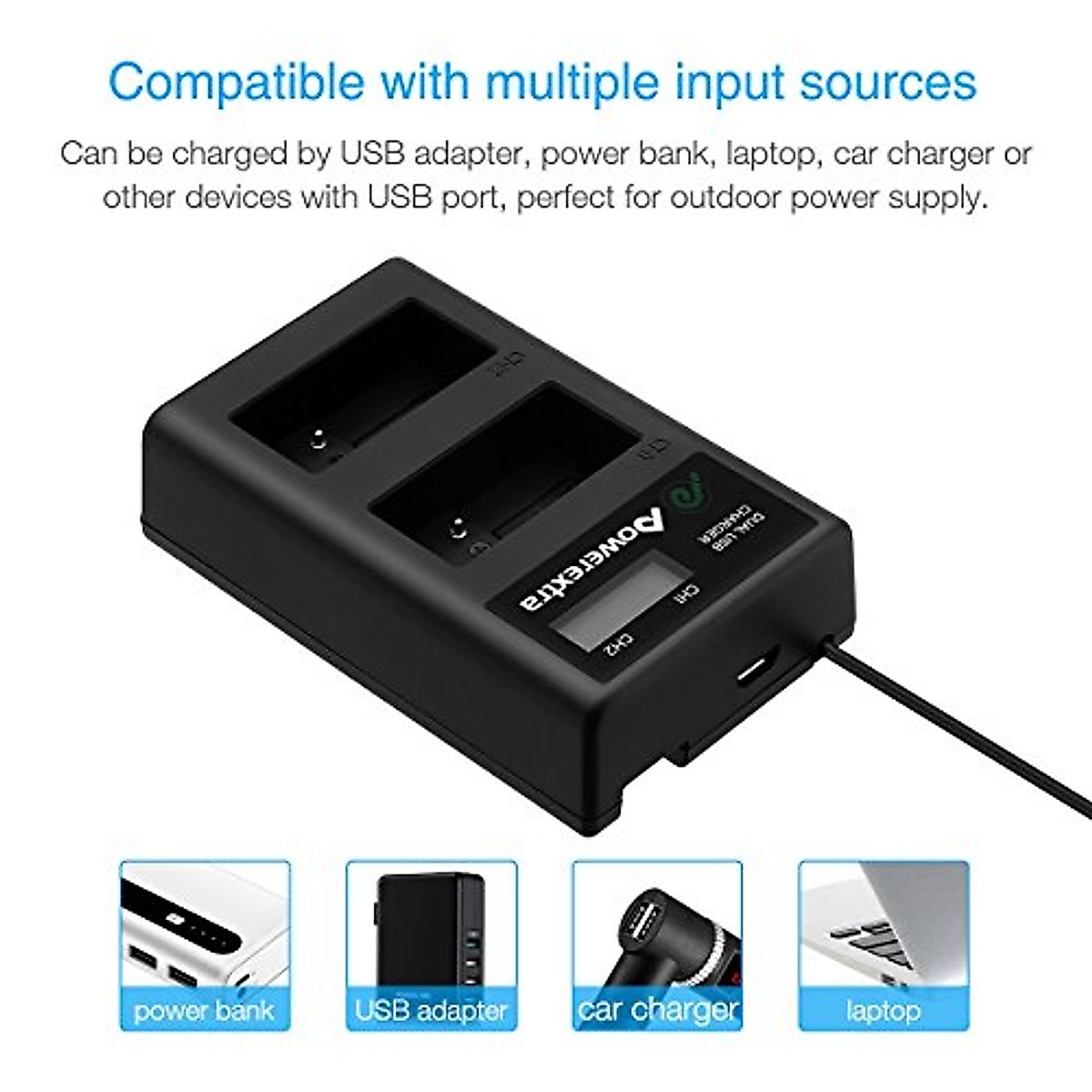 Powerextra 2 Pack Replacement Panasonic DMW-BLC12 Battery and Smart Dual USB Charger with LCD Display for Panasonic Lumix DMC-FZ200, DMC-FZ1000, DMC-G5, DMC-G6, DMC-G7, DMC-GX8, DMC-G85, DMC-GH2