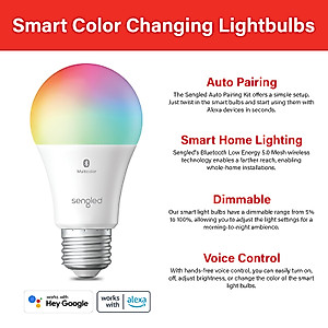 Sengled Smart Light Bulbs, Color Changing Alexa Light Bulb Bluetooth Mesh, Smart Bulbs That Work with Alexa Only, Dimmable LED Bulb A19 E26 Multicolor, High CRI, High Brightness, 8.7W 800LM, 1Pack