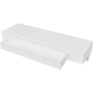 Festnight MDF Floating Wall Display Shelf with Storage Drawer Wall Mounted Book DVD Storage Shelf for Living Room Home Office Decor 31.5" x 9.8" x 3.1" (W x D x H)