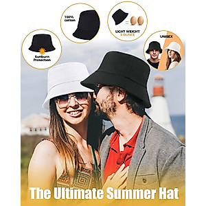 Unisex Bucket Hat for Women Men Cotton Summer Sun Beach Hat, Denim Packable Fisherman Cap for Casual, Trips, Sports, Black, M/L