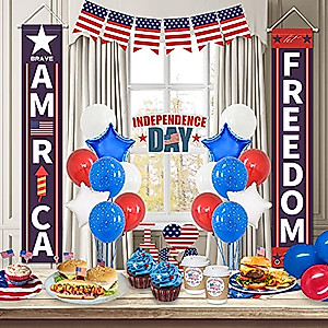 4th of July Banner Porch Sign, Independence Day American Flag Banner Outdoor Patriotic Decorations Hanging Signs Banners - Fourth of July Patriotic Banner Decrations for Front Door Yard (2 Pcs)