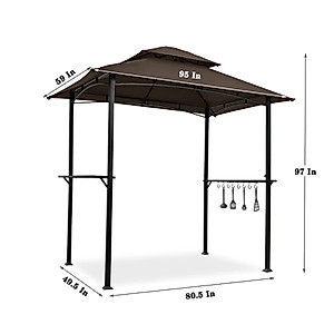 8x5 FT Grill Gazebo Canopy, Outdoor BBQ Grill Gazebo Shelter Tent, 2 Tier Waterproof Top Canopy with Side Metal Shelves for Outdoor, Patio, Backyard, Party, Brown