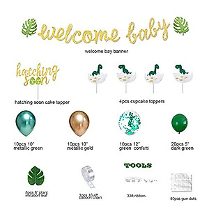 Homond Dinosaur Baby Shower Decorations for Boy, Dinosaur Balloons Garland Kit for Baby Shower, Dinosaur Party Supplies, Welcome Baby Banner, Hatching Soon Cake Topper