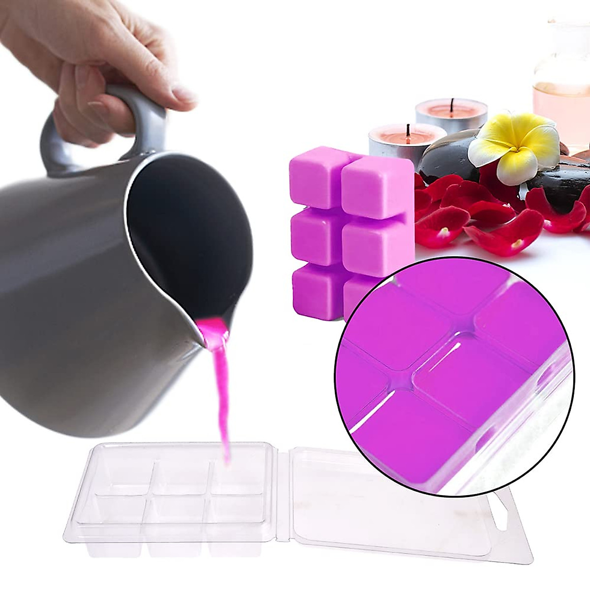 Wax Melt Molds 100 Packs Wax Melt Clamshells 6 Cavity Cubes Clamshells Clear Empty Plastic Cube Tray for Wickless Tarts Candles by DGQ