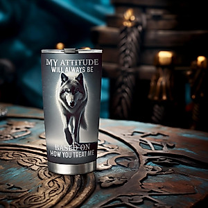 20oz Wolf Tumbler, Wolves Attitude Gifts for Wolf Lovers, Coffee Thermos for Men, Women, Stainless Steel Double Wall Vacuum Insulated Coffee Mug, Travel Cup with Lid - A