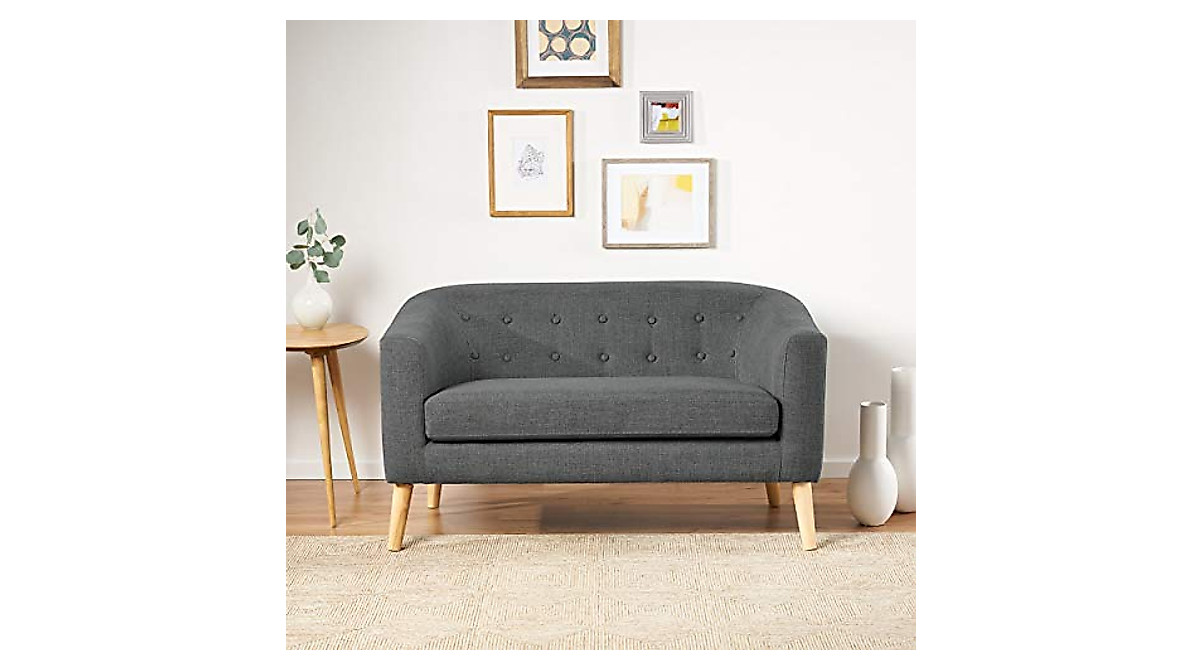 Shop the Bridie Mid-Century Loveseat in Grey Fabric