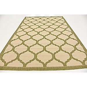 Unique Loom Outdoor Trellis Collection Area Rug - Moroccan (7' 1" x 10' Rectangle, Beige and Olive/ Beige)