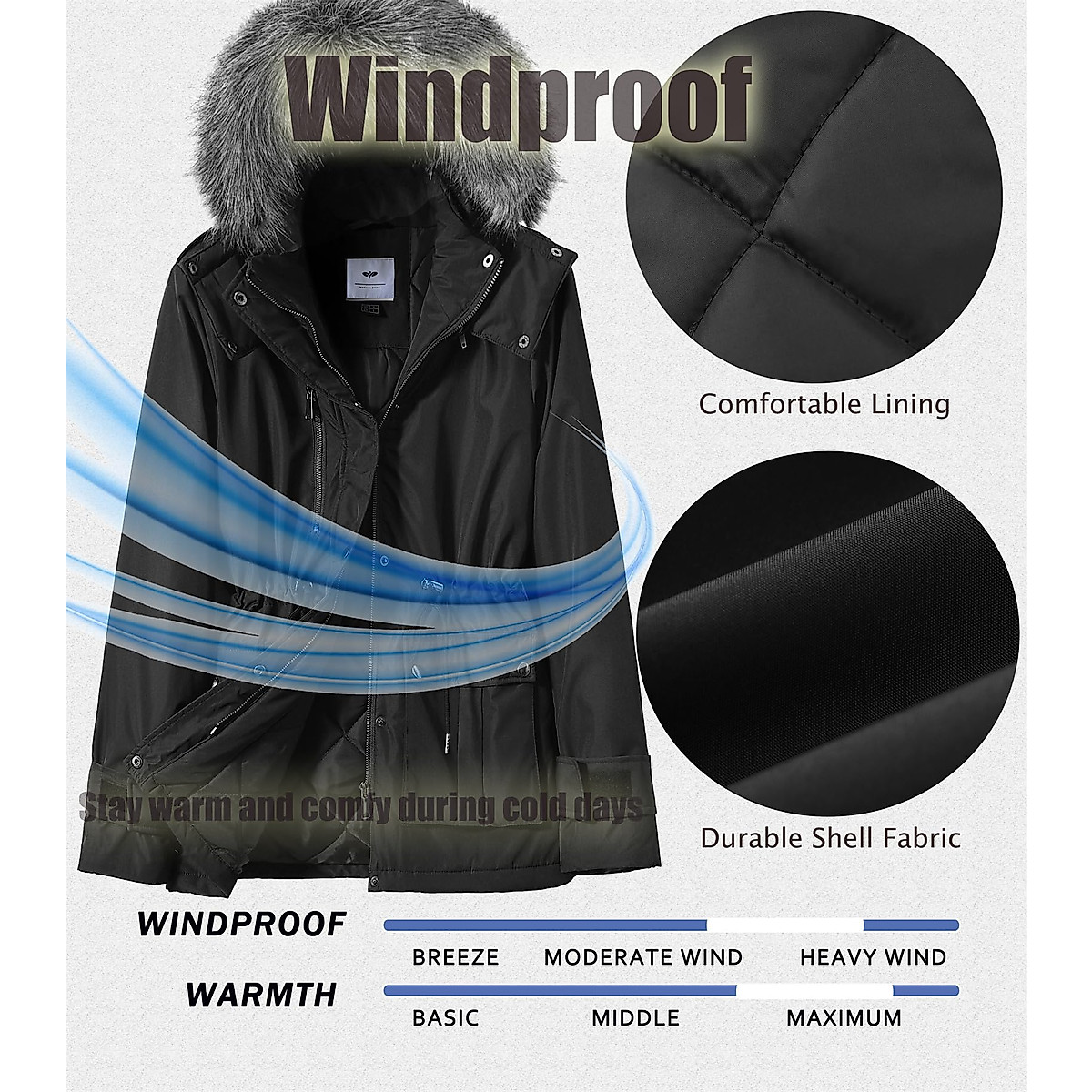 GGleaf Women's Thicken Parka Quilted Puffer Jacket Winter Coat Warm with Removable Hood Black XX-Large