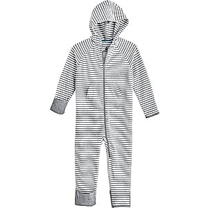 Coolibar UPF 50+ Baby LumaLeo 360 Coverage Bodysuit - Sun Protective (12-18 Months- Grey/White)
