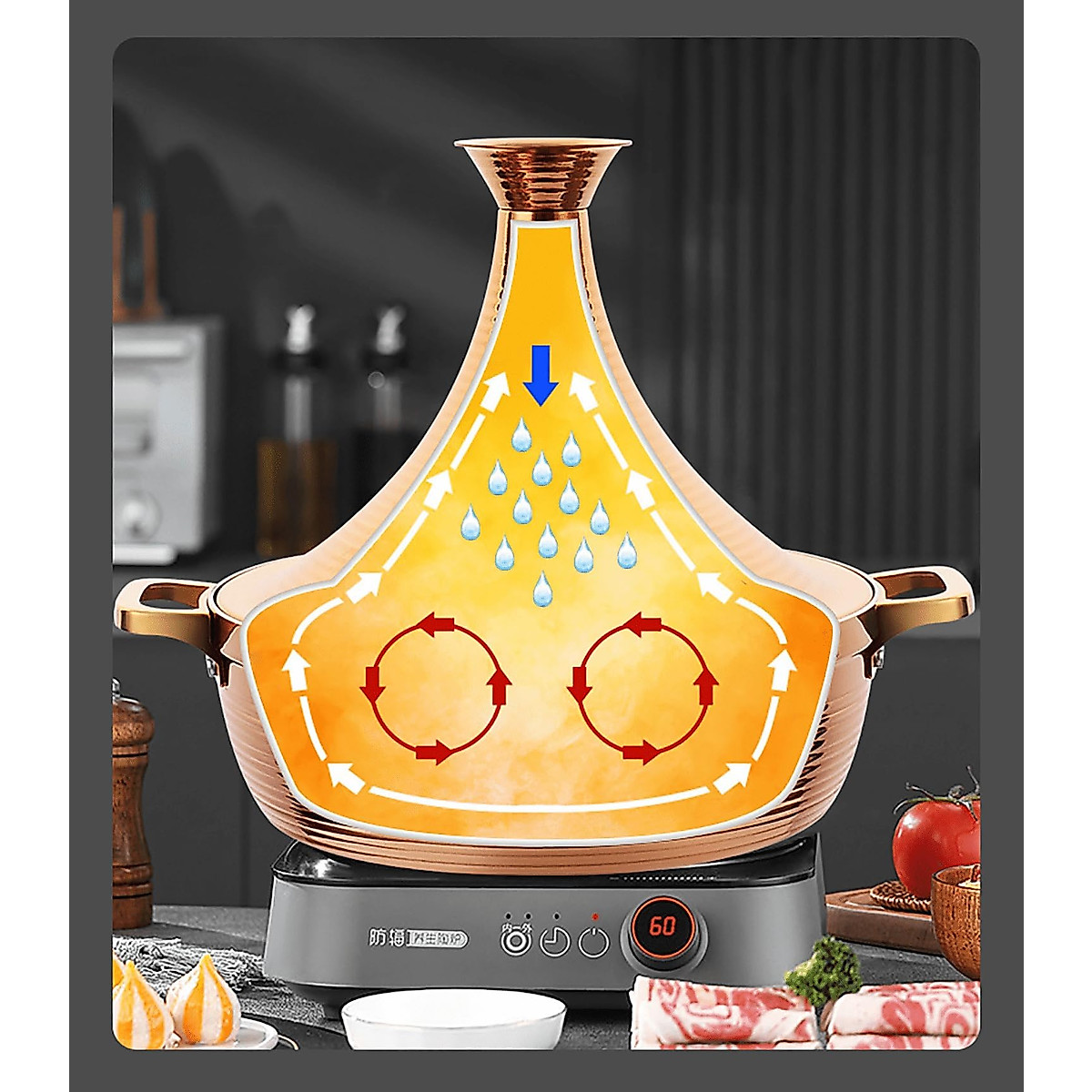 304 Stainless Steel Moroccan Tagine Pot,Non Stick Tagine Stainless Steel Tower Stew Dry Pot Non-stick Slow Cooker Seafood High Lid Pan Electromagnetic Cooker Moroccan Tajine Casserole