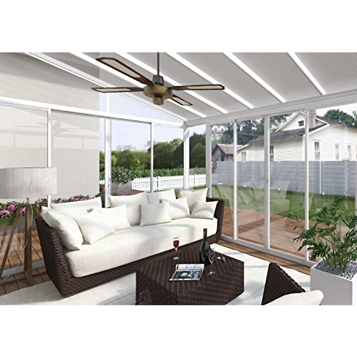 Palram - Canopia Sanremo 10x14 Enclosed Patio Cover with Screen Doors, White DIY Sunroom Kit Lean to Gazebo with Walls to Cover Patio Furniture, Deck, & Porch, UV Protected Polycarbonate Shelter