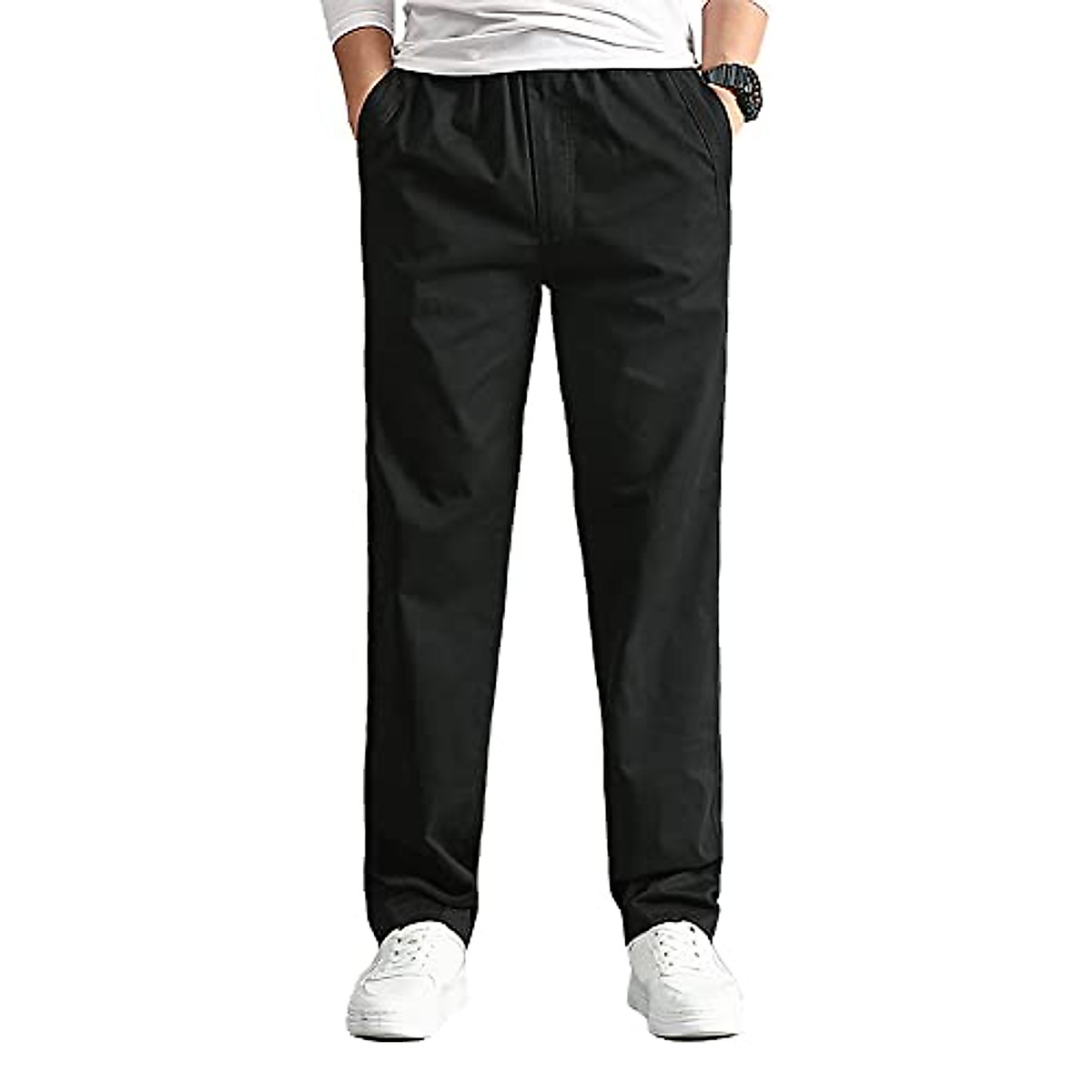 WZIKAI Mens Cargo Pants,Elastic Waist Sweatpants for Men Casual Long Trousers Light Jogger Pants Black XL