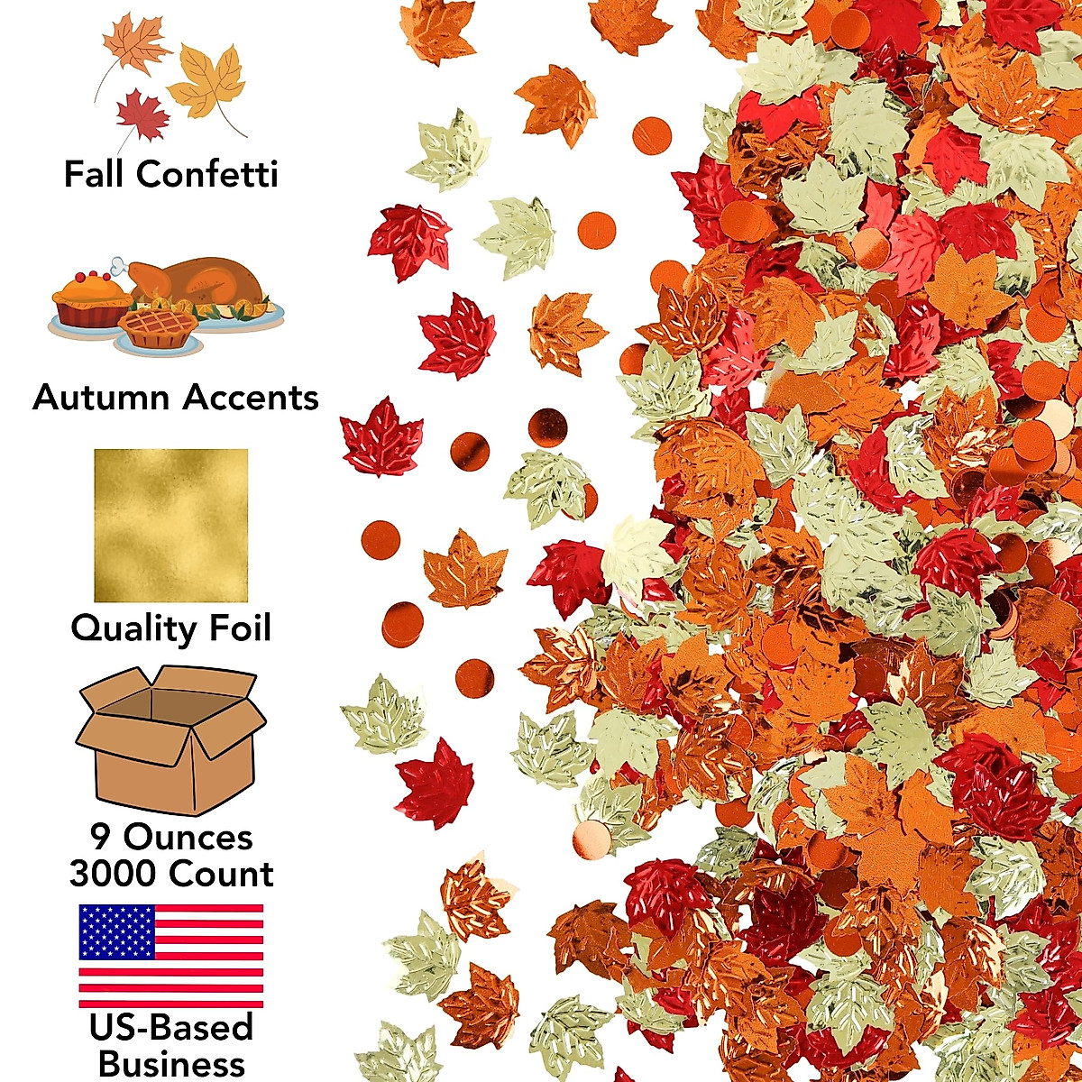 Iconikal Autumn Leaves Confetti, Bulk Party Foil, 3,000-Count
