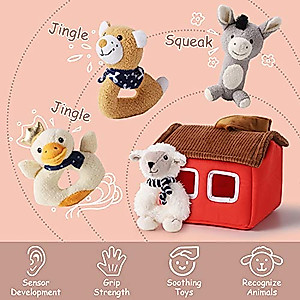 iPlay, iLearn Plush Baby Rattle Toys, Newborn Soft Barn Farm Stuffed Animal Set, Infant Hand Sensory Development, Girls Boys Stuff, Easter Birthday Shower Gift Basket Stuffer 3 6 9 12 Month 1 Year Old