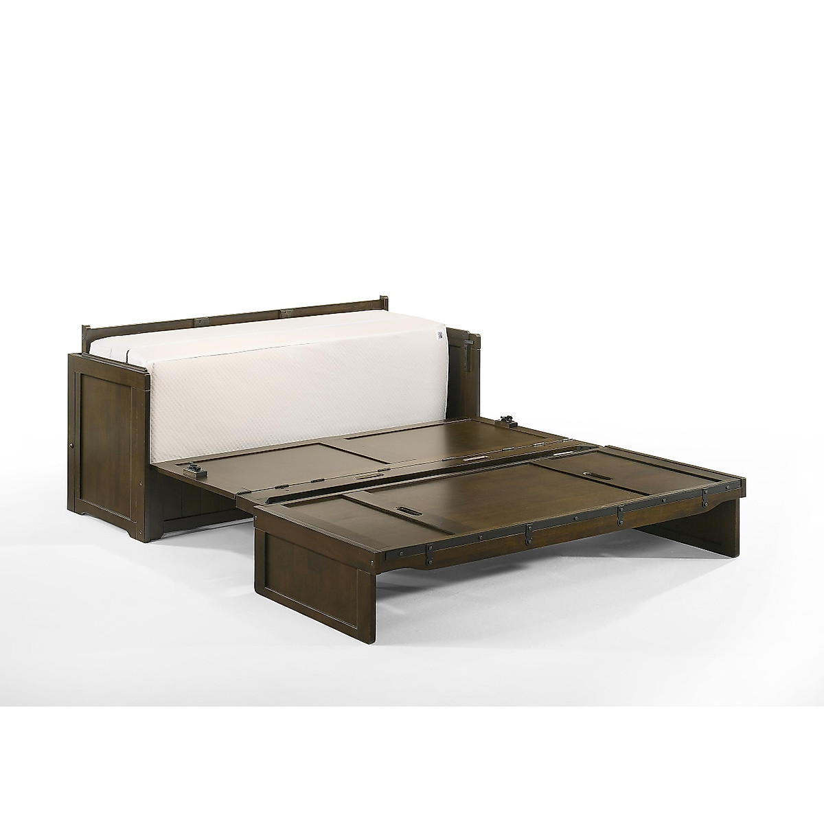 Night & Day Furniture Murphy Cube Cabinet Bed with 6" Gel Memory Foam Tri-Fold Mattress (Rustic Brown w/Ranchero Hardware, Queen)