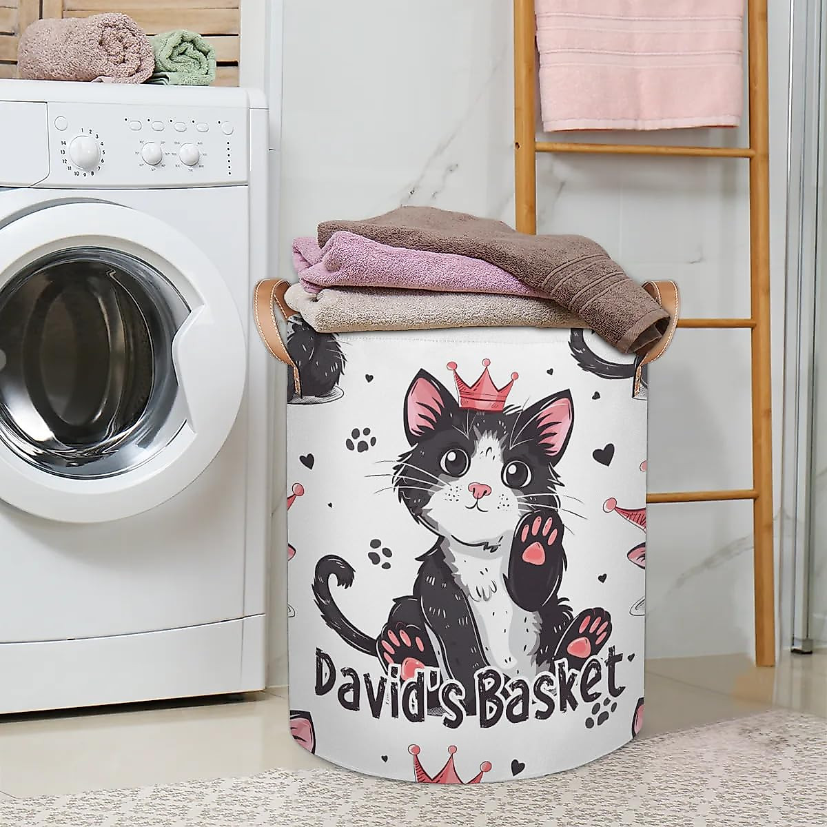 Personalized Laundry Basket, Custom Gift Laundry Hamper, Collapsible Nursery Waterproof Laundry Baskets, Dirty Clothes Toy Hamper with Handles Princess Cats Pattern