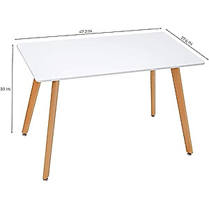 GreenForest Dining Table Modern Rectangular Top with Solid Wood Legs 47.2 x 27.6 x 30 inch, Kitchen Table for Dining Room, White